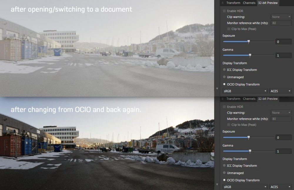 [1.7.0] OCIO Display Transform looks washed out when switching between documents. - V1 Bugs ...