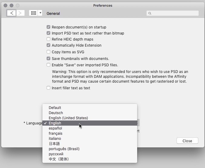 User interface only in english - Pre-V2 Archive of Affinity on Desktop Questions (macOS and ...