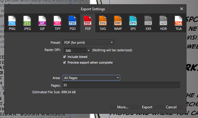 Issue Exporting a Comic to PDF - Pre-V2 Archive of Desktop Questions (macOS and Windows ...