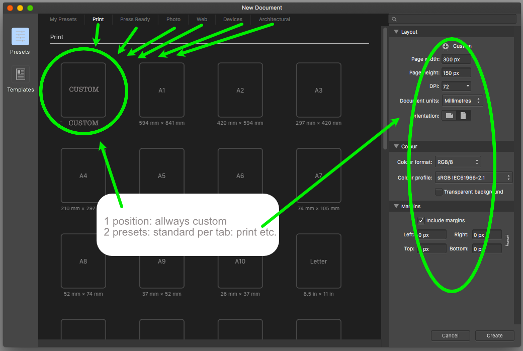 Open new document, please start with “custom” - Feedback for the V1 Affinity Suite of Products ...