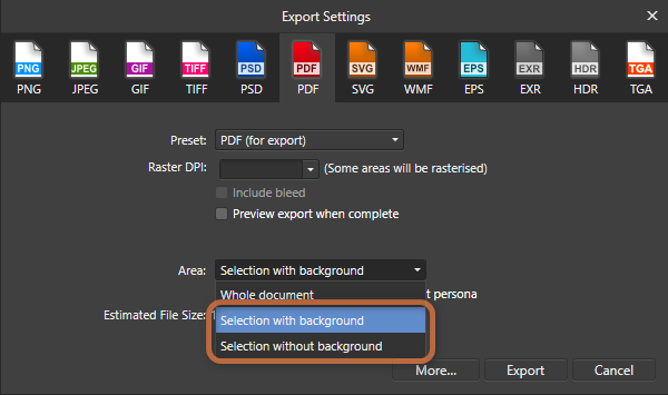 Export dialog for exporting selection not working as it should - Feedback for Affinity Publisher ...