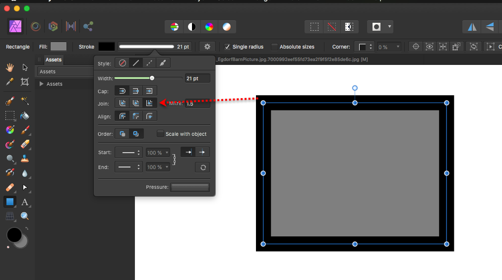 Outlines applied to a rectangle have rounded corners - Pre-V2 Archive of Affinity on Desktop ...