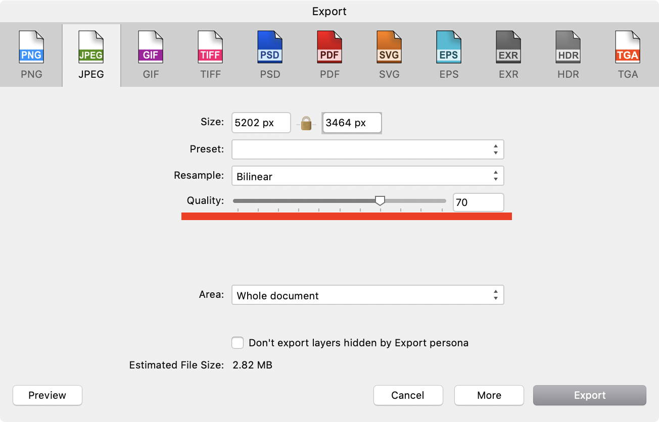 Exporing file size - Pre-V2 Archive of Desktop Questions (macOS and Windows) - Affinity | Forum