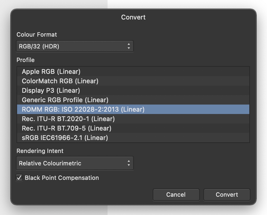 Where is ROMM RGB (Linear) ? - V1 Bugs found on macOS - Affinity | Forum