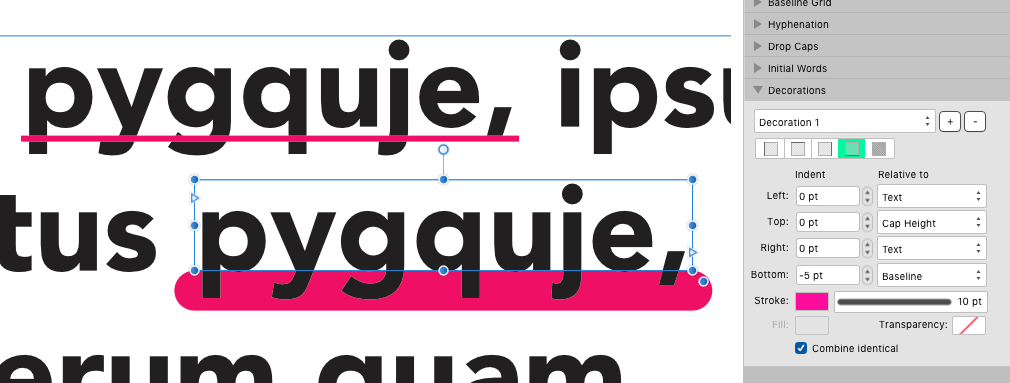 Break underlines for descenders and vary underline/strikethrough weight ...
