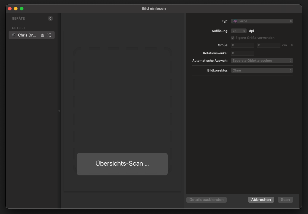 Aquire image - Scan dialogue not adapted to dark mode - V1 Bugs found ...