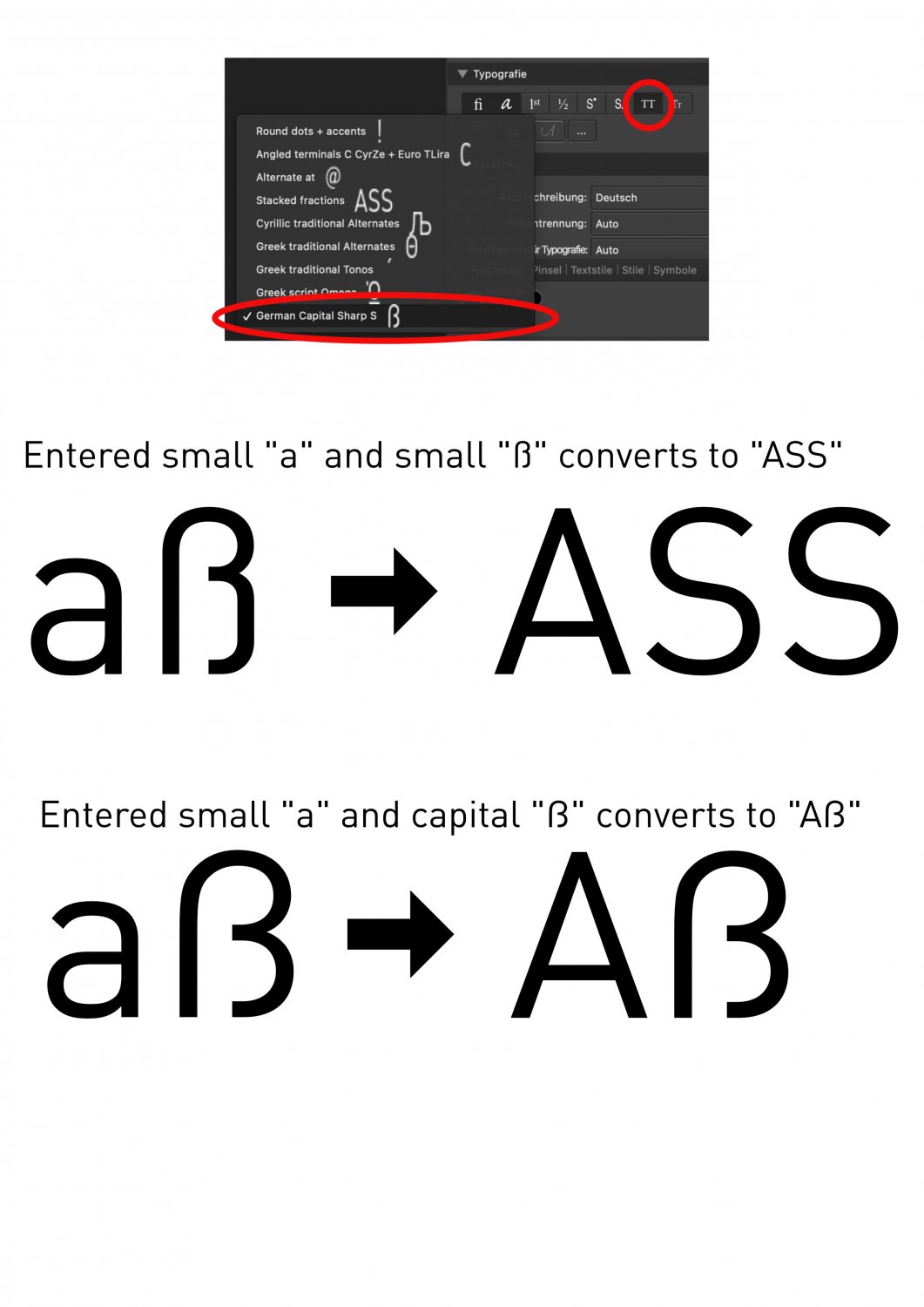 German capital sharp S is not handled correctly by the "All Caps ...