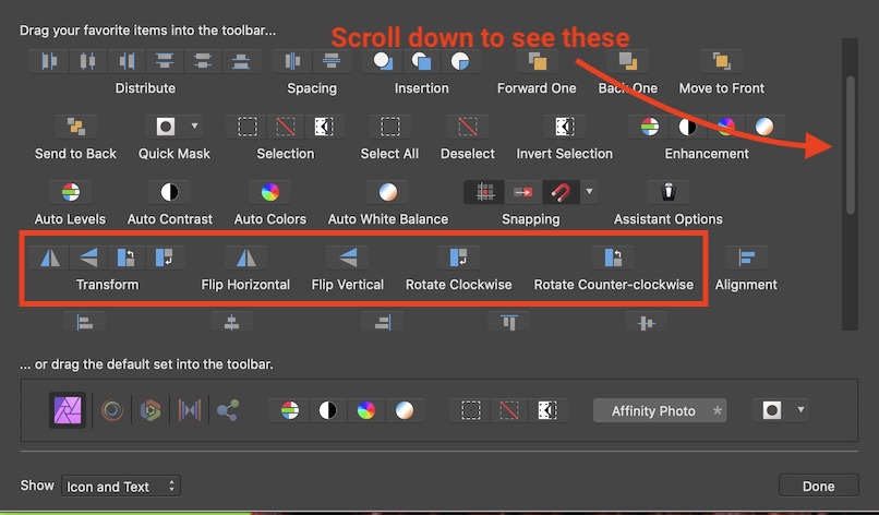 Does affinity Photo has the flip vertical and counterclockwise as per ...
