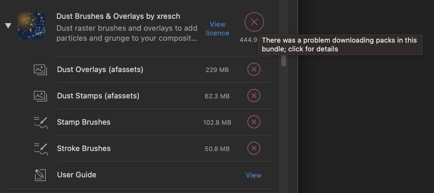 RED X on items in My Account assets - Pre-V2 Archive of Affinity on Desktop Questions (macOS and ...