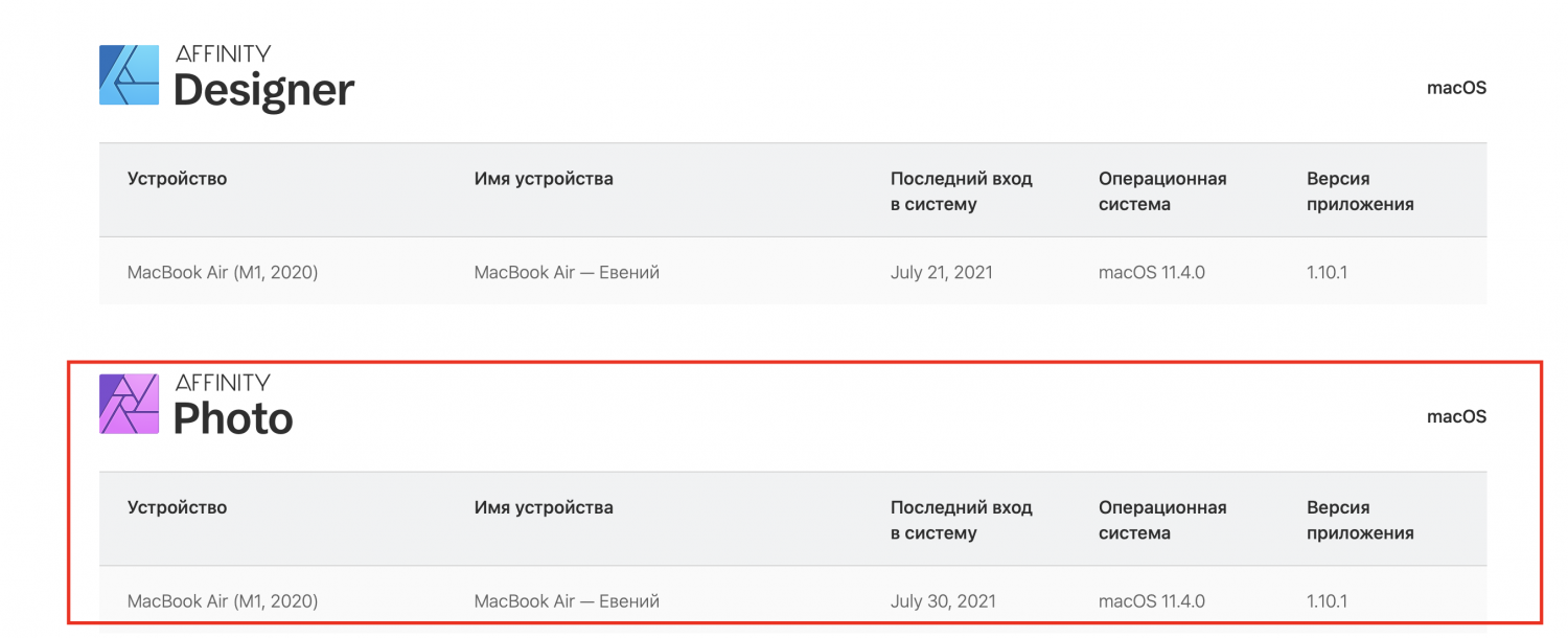 Key from my Affinity Photo - Customer Service, Accounts and Purchasing ...