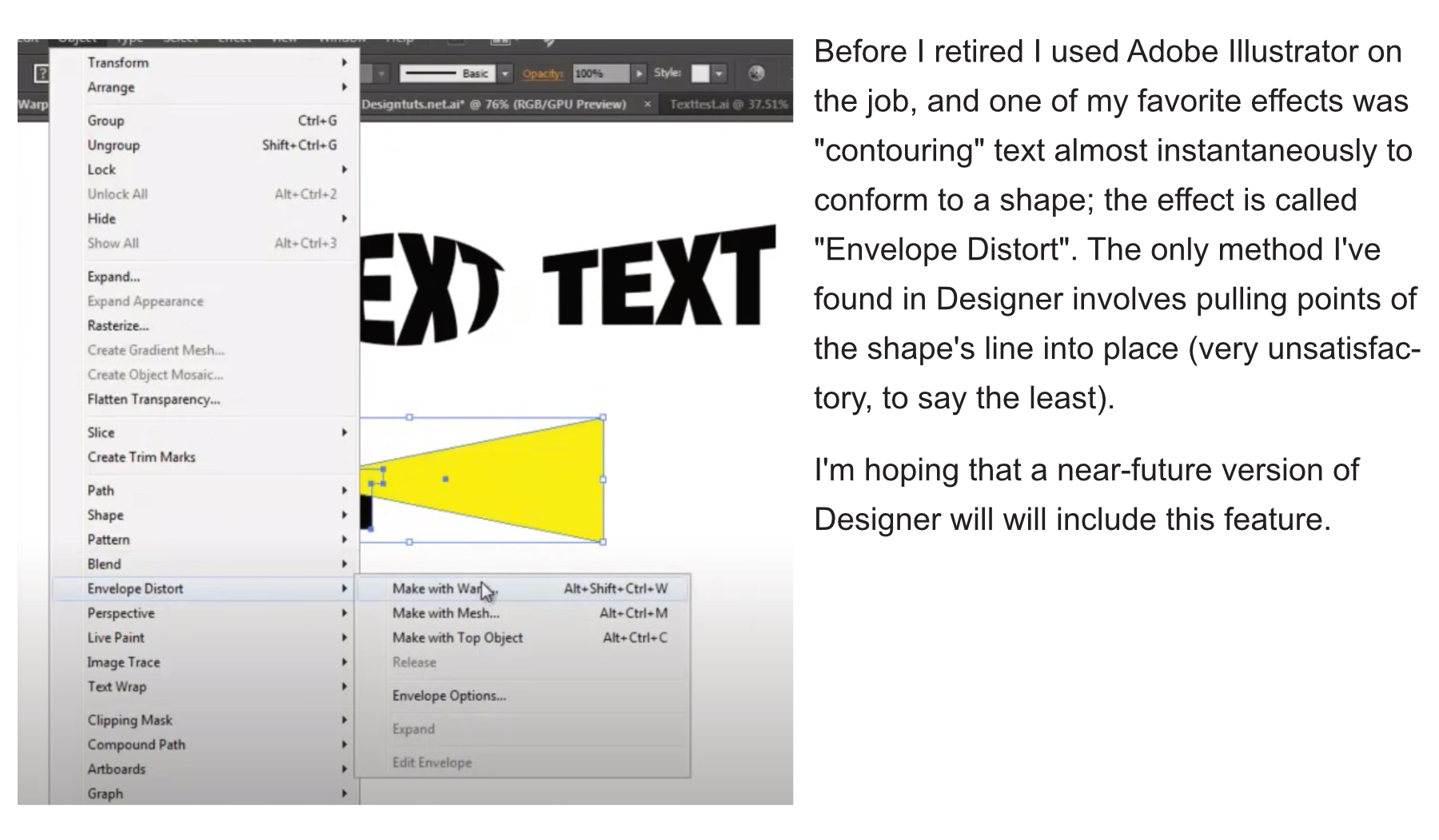 Automatic Text shaping Envelope Distort In Adobe Illustrator Feedback For Affinity 