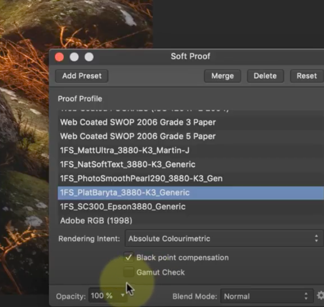 How do I open this little window to use Soft Proof rendering intent ...