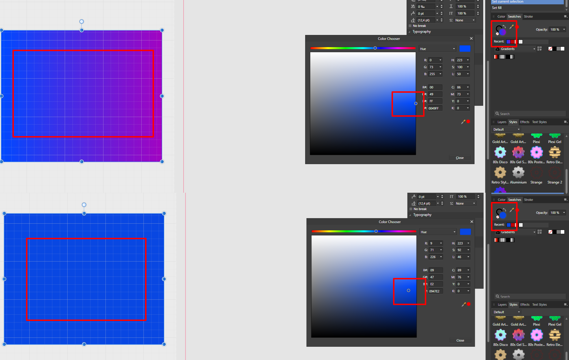 Dragging and dropping colors and gradients to swatches and more ...