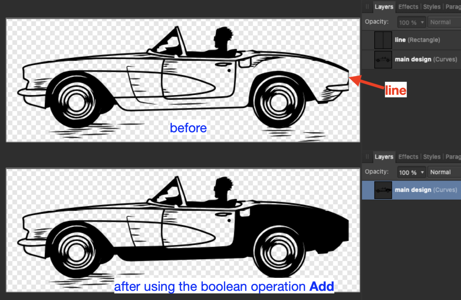 How to add a line without affecting the main design using the boolean operation Add - Pre-V2 ...