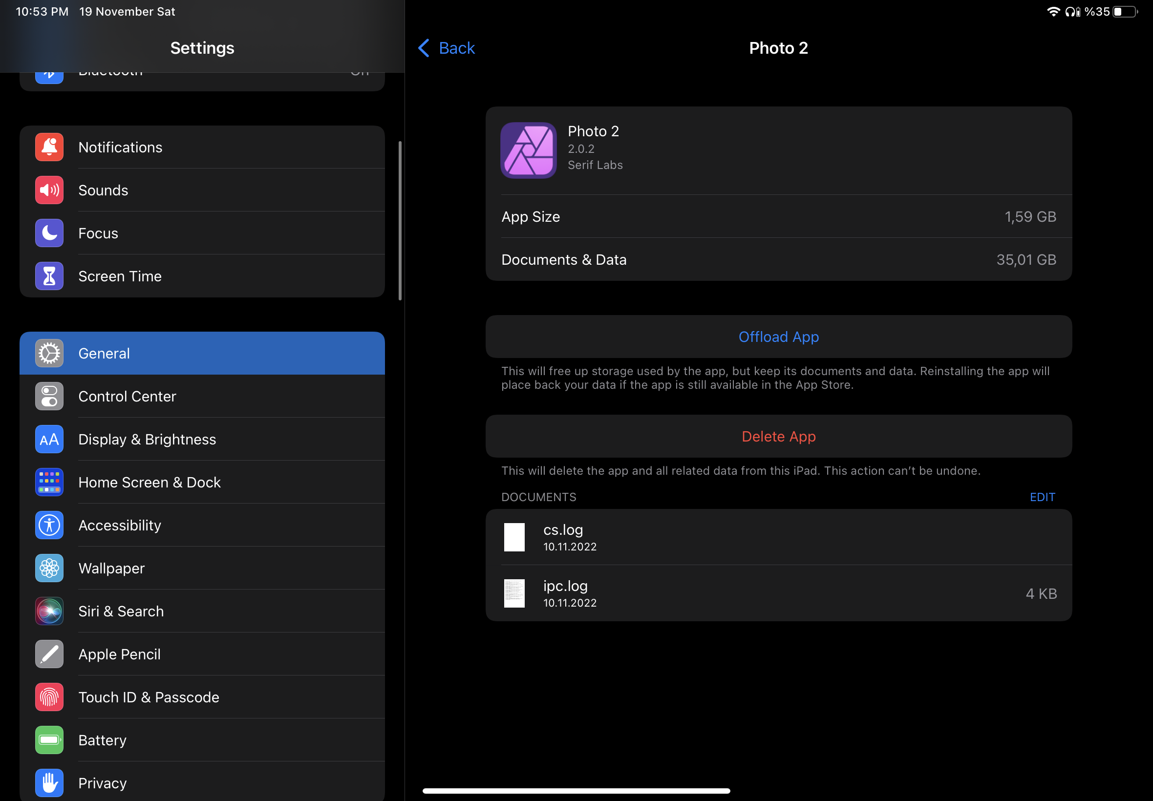 35gb storage usage - iPad Questions - Affinity | Forum