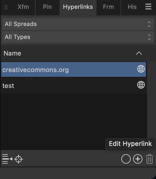 Wrong icon/tooltip in the Hyperlinks studio - V2 Bugs found on macOS - Affinity | Forum