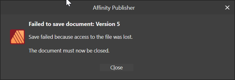 Connection to document lost - V2 Bugs found on Windows - Affinity | Forum