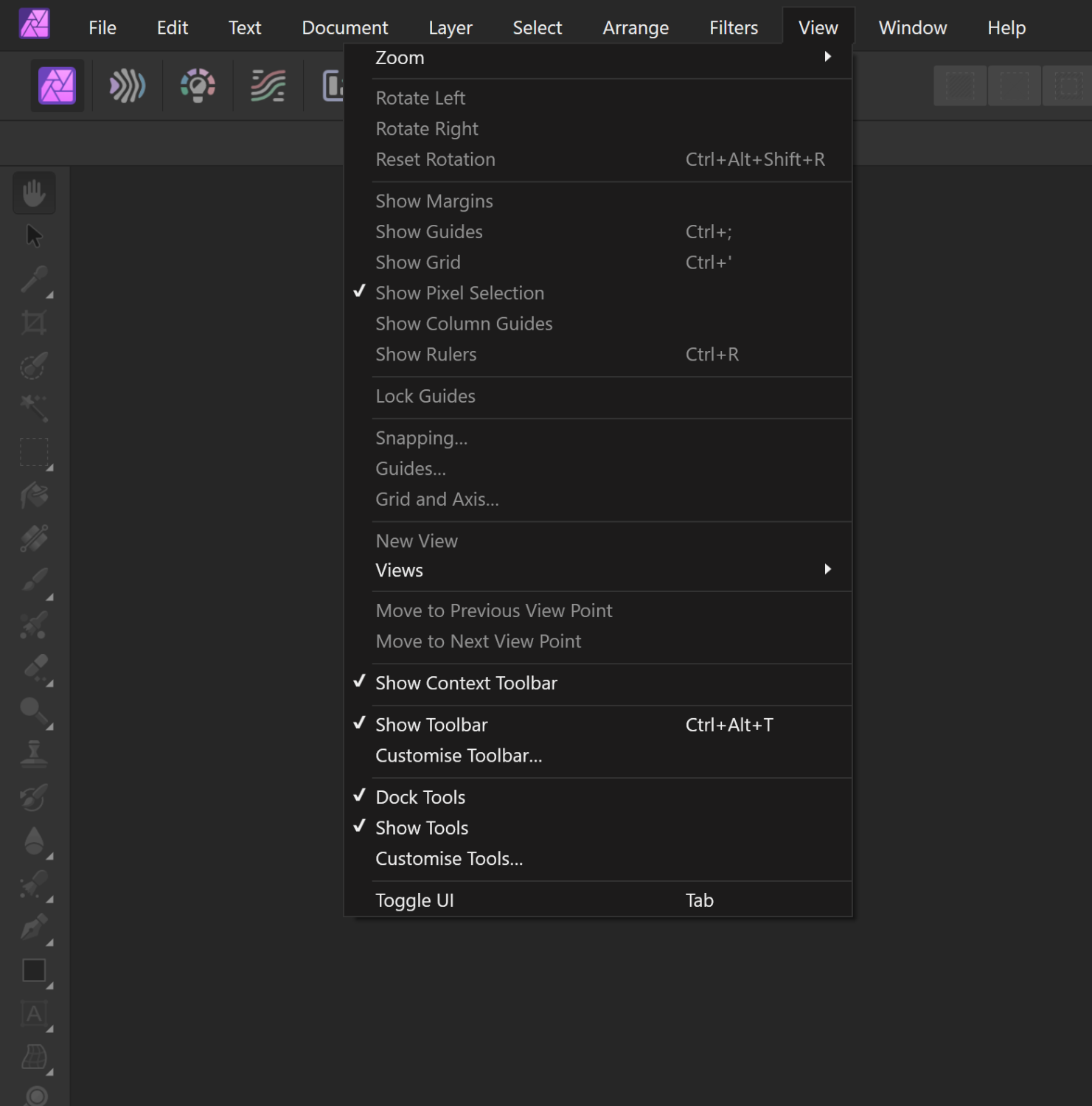 strange new alignment of the menus - Desktop Questions (macOS and Windows) - Affinity | Forum