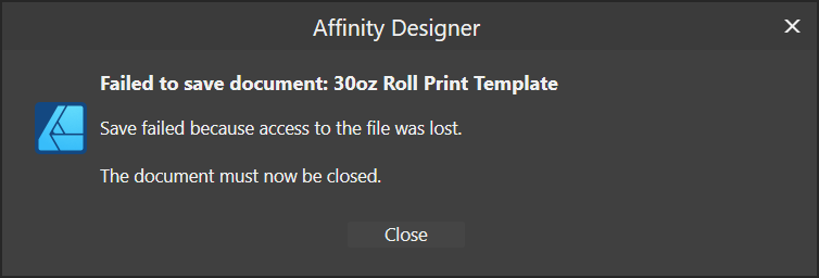 File access lost then app closes / crashes - V2 Bugs found on Windows - Affinity | Forum