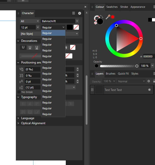 Font options broken - V2 Bugs found on Windows - Affinity | Forum