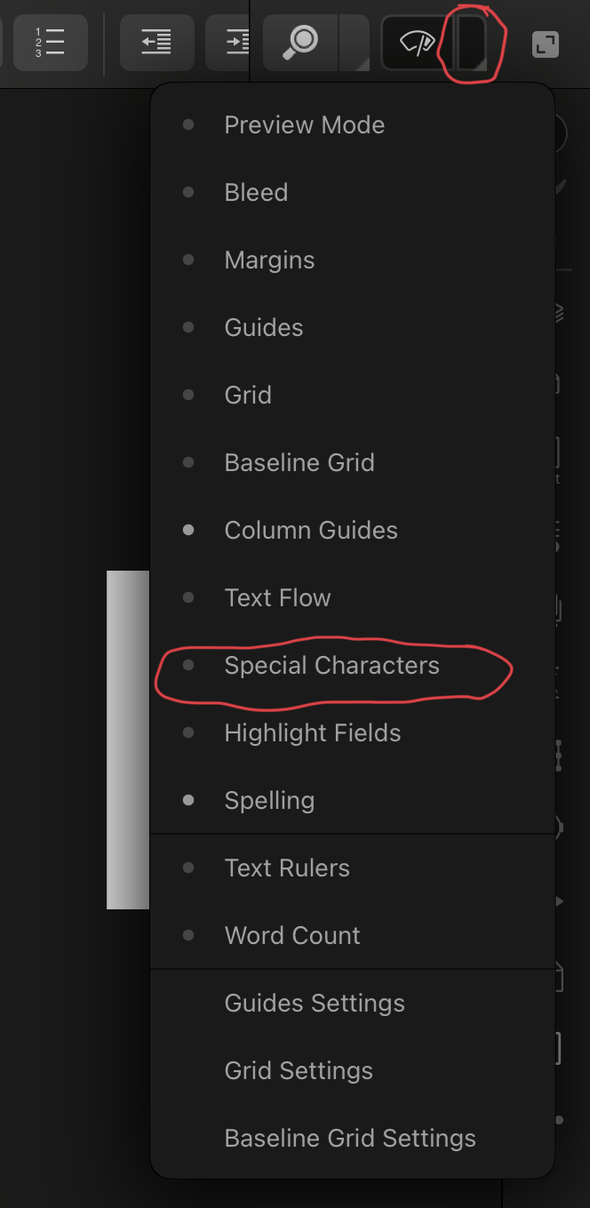 iPad V2 Publisher: how to show hidden characters, ie, spaces, paragraphs - Affinity on iPad ...