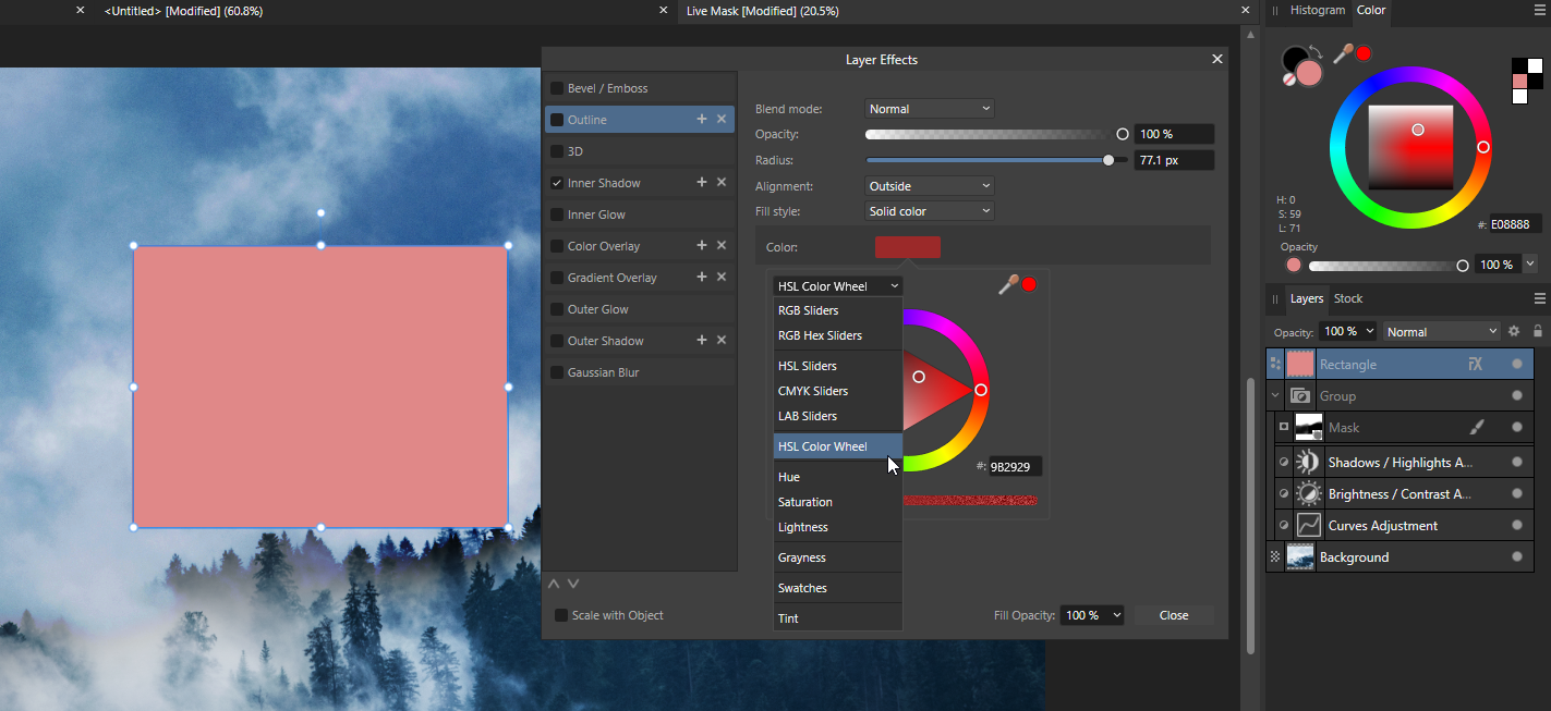 HSL Box Color wheel is not available in the Layer Effects - V2 Bugs found on Windows - Affinity ...