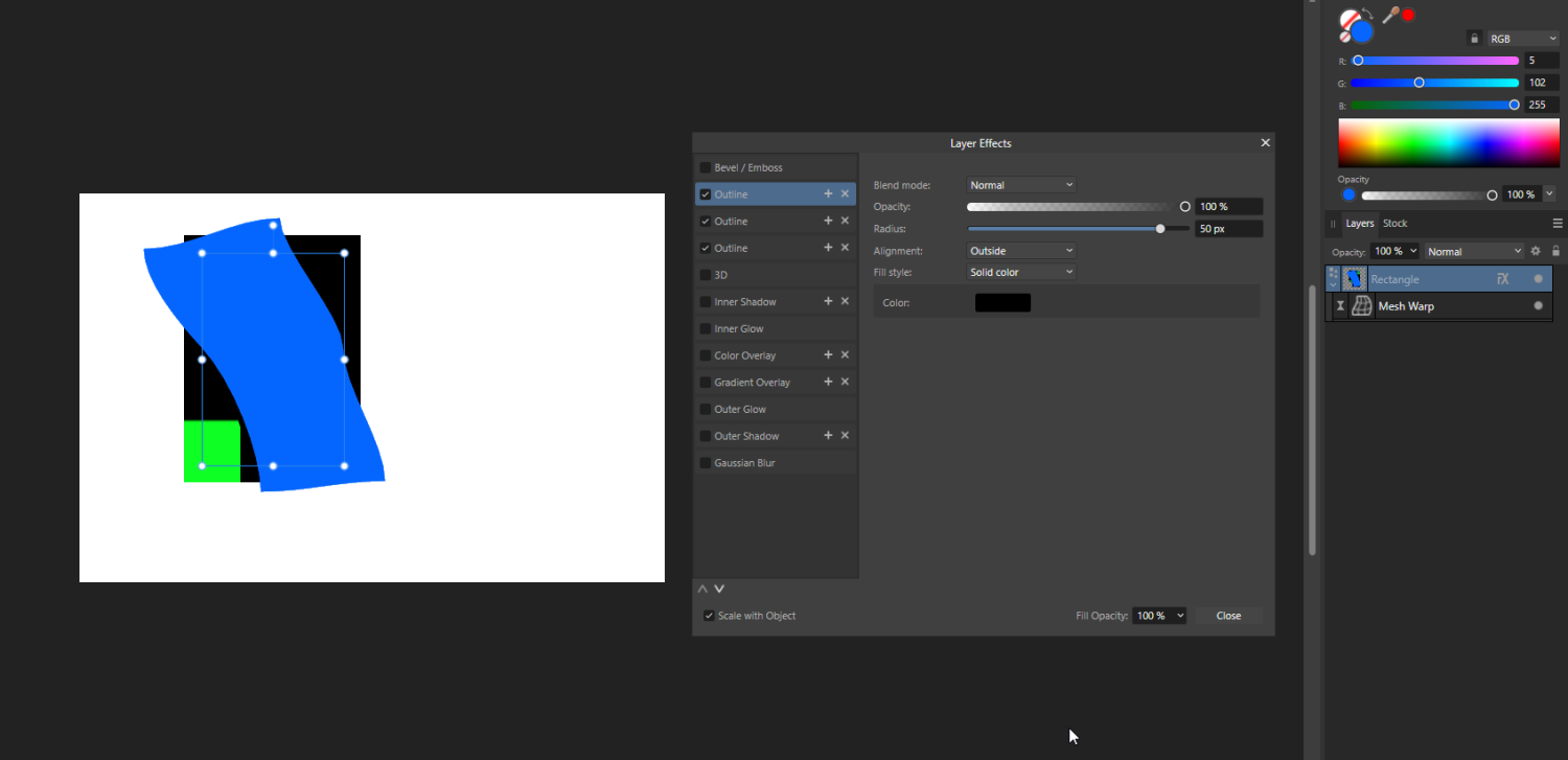 Live Mesh Warp doesn't warp the Layer FX like multiple outlines. - V2 Bugs found on Windows ...