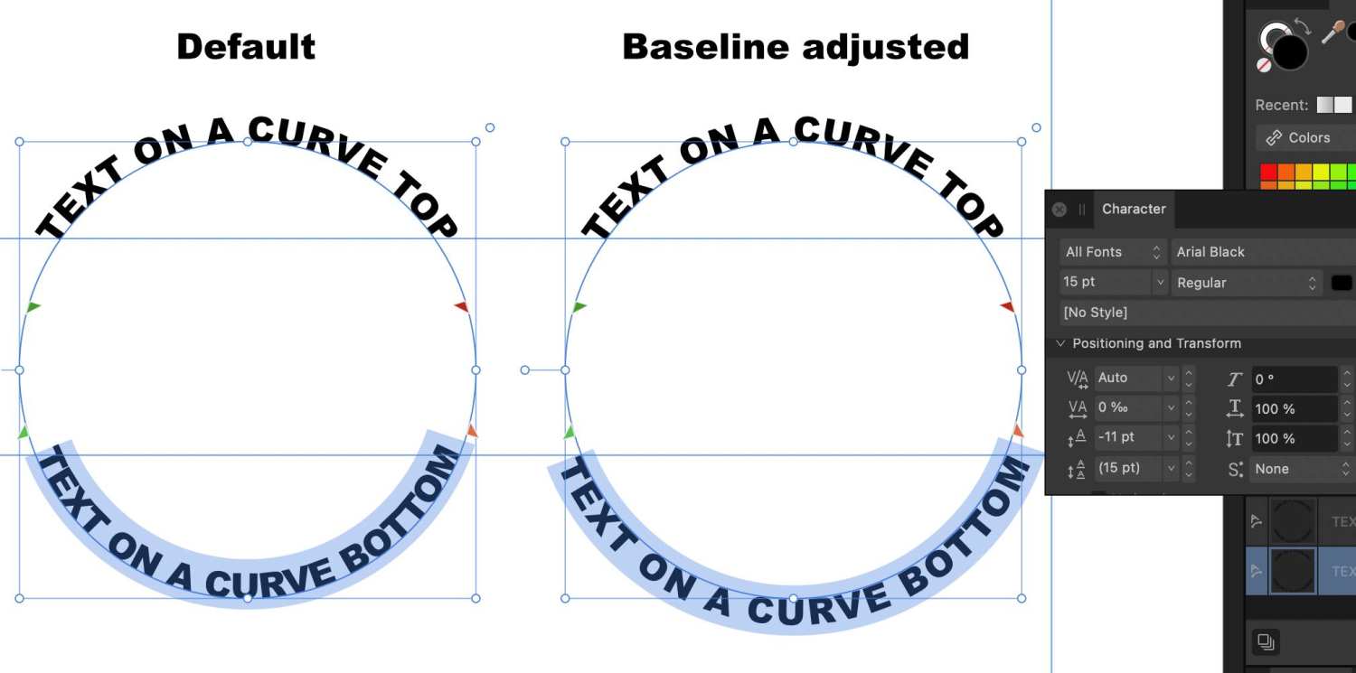 text on an ellipse, placing bottom text on same radius - Affinity on ...