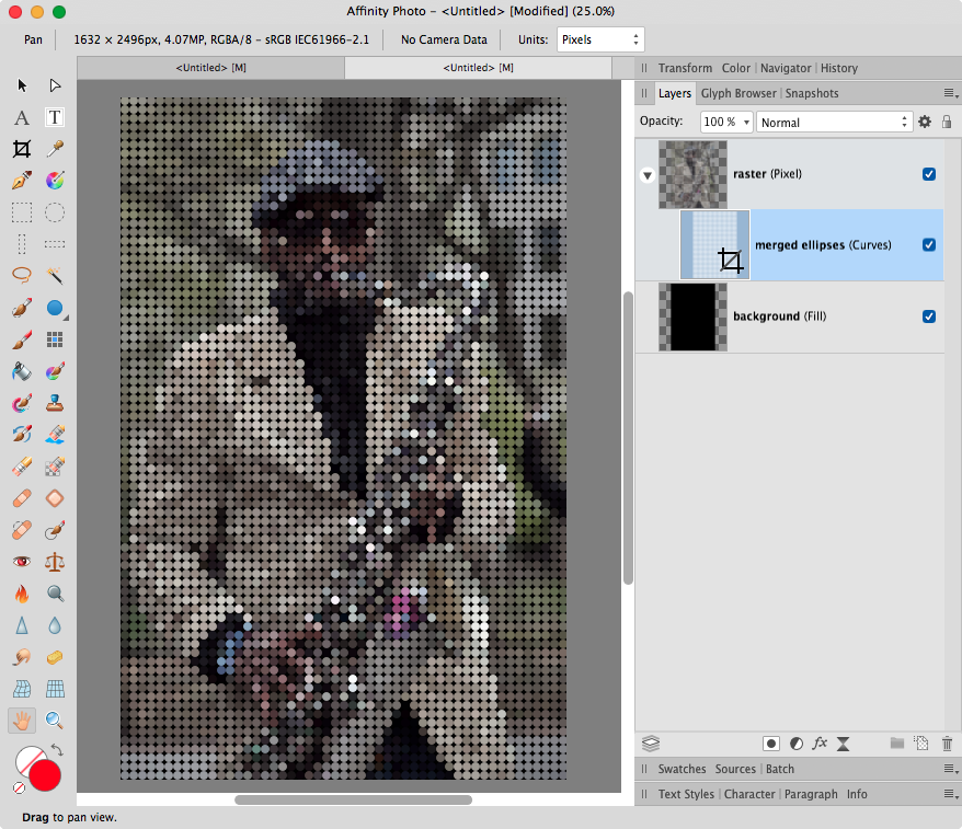 Convert photo to image with round pixels (limited color palette, resp ...