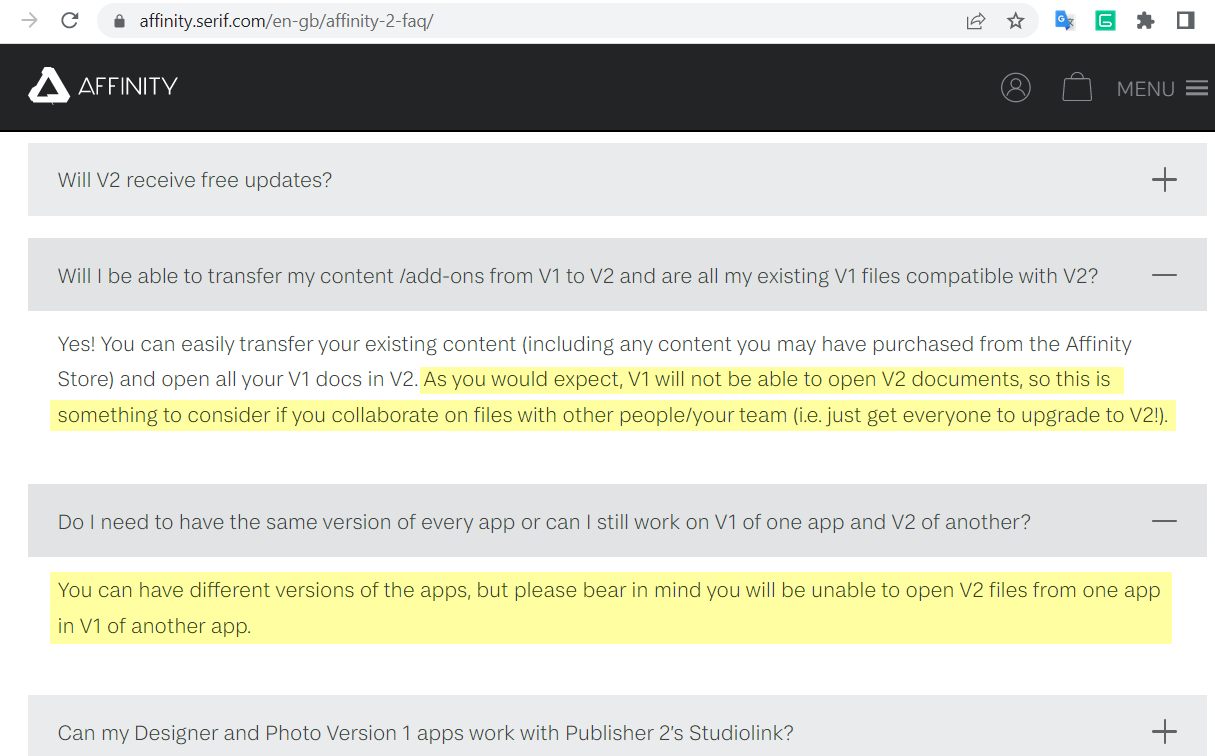 Failed To Open Document The File Includes Features From A Later Version Of Affinity V2 