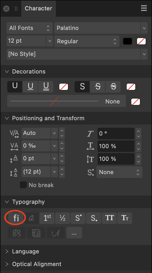 Ligatures is locked on in Affinity Photo and Publisher with font ...