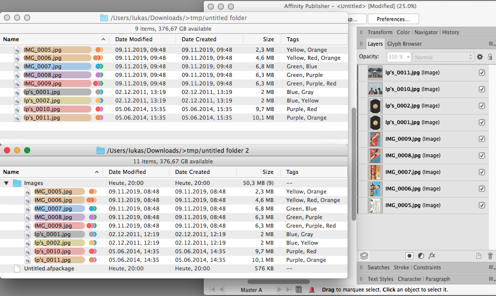 Finder Tags on images not reliably copied (lost) during "Save as Package..." - V2 Bugs found on ...