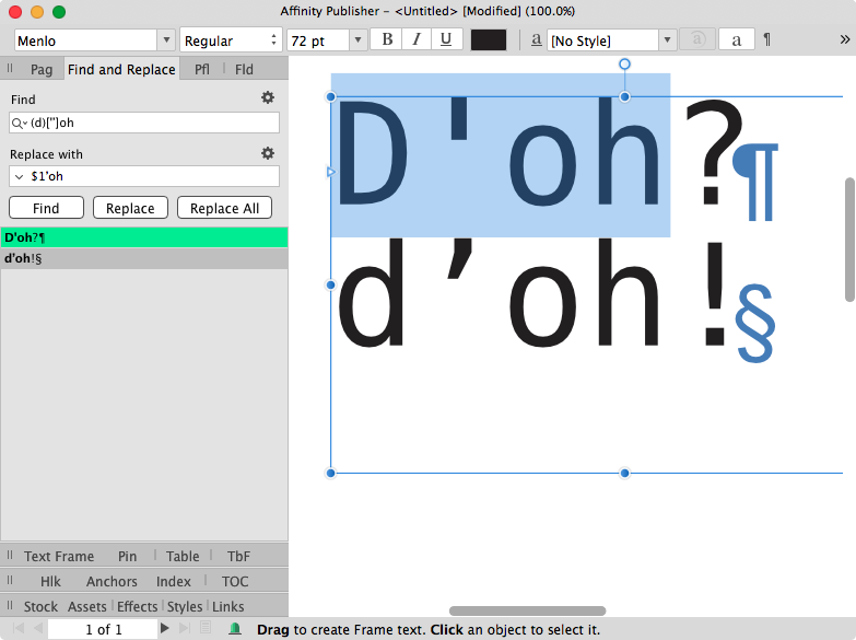 Affinity Publisher: Search match option for apostrophes (idem spaces ...