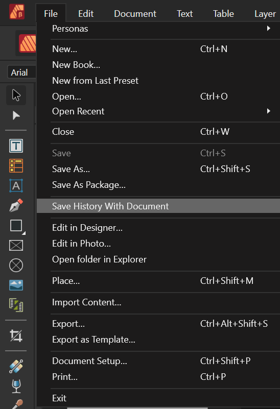 Adding "Save History with Document" as a default in app preferences - Feedback for the Affinity ...