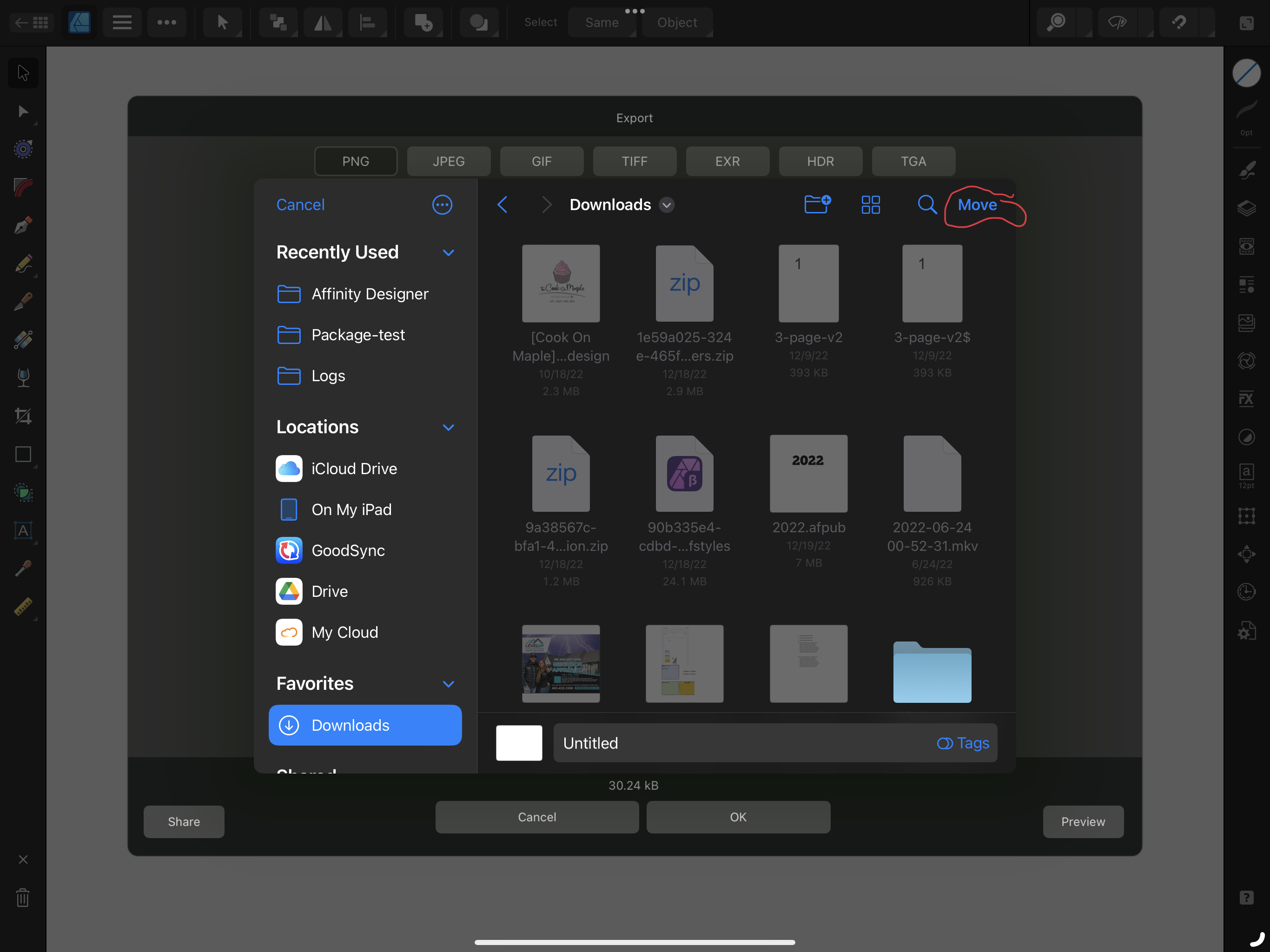 Exporting an ArtBoard to a file not possible - V2 Bugs found on iPad ... Exporting an ArtBoard to a file not possible - V2 Bugs found on iPad ...