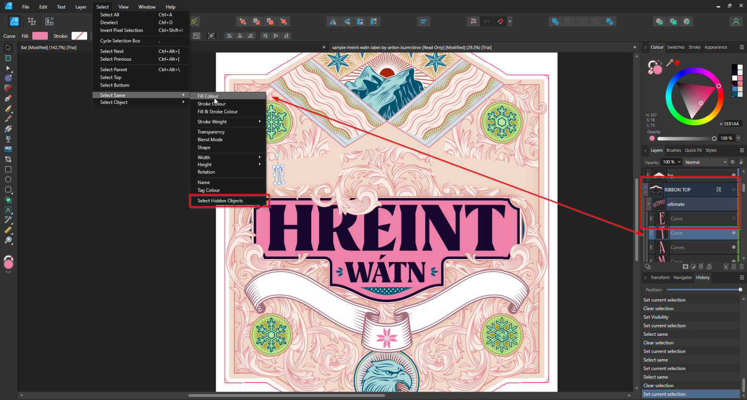 Select Object Select Same With Select Hidden Objects Select Hidden Objects Affinity On