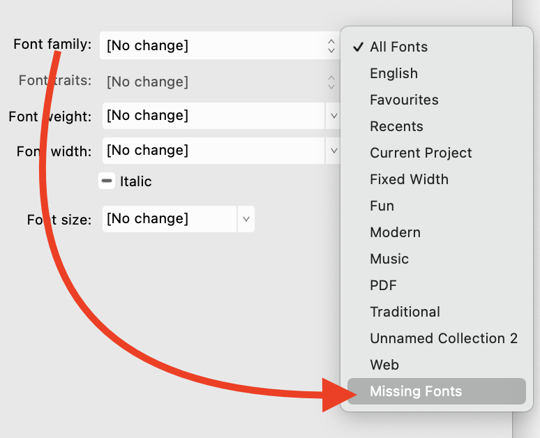 Search And Replace Missing Fonts Affinity On Desktop Questions Macos