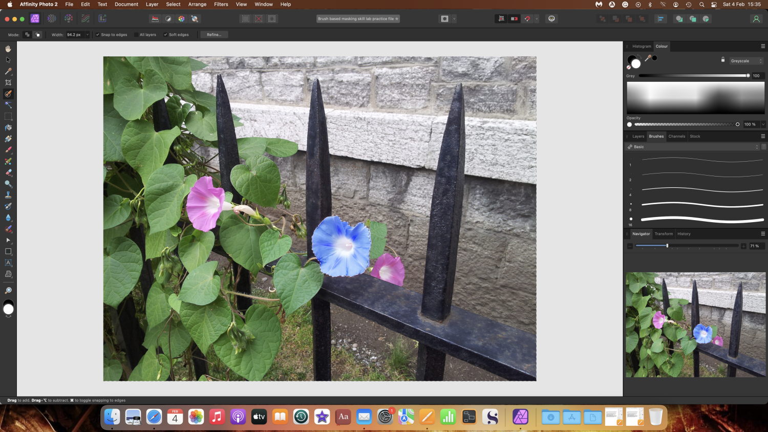Invert pixel selection in the channels tab in Affinity Photo - problems with the 'marching ants ...