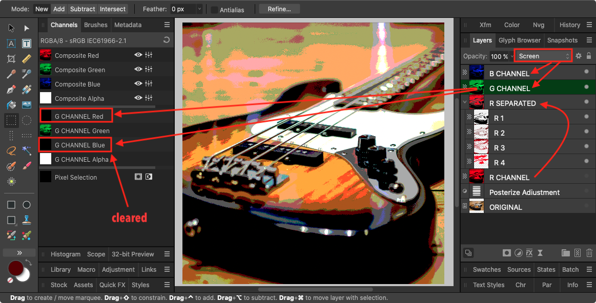 Howto make after color separation each color an individual layer ...