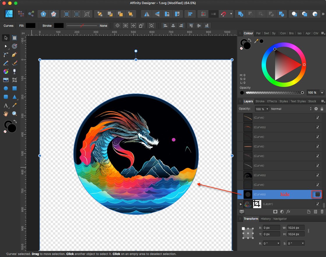 I'm trying to cut a svg image into a perfect circle in Affinity ...