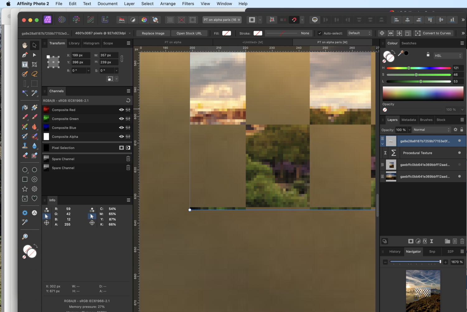 Live Filter -> Procedural Texture Presets, weird lines when alpha is selected - Affinity on ...