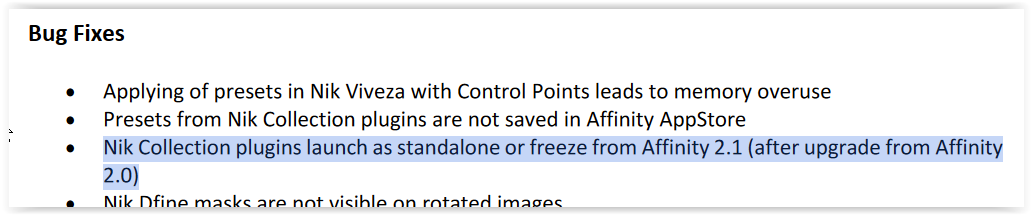 V2.1.0 Affinity Photo breaks Nik Collection - V2 Bugs found on macOS - Affinity | Forum