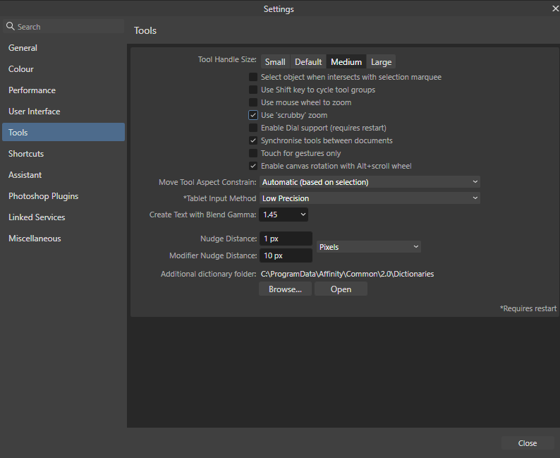 "(requires restart)" used instead of * - V2 Bugs found on Windows - Affinity | Forum