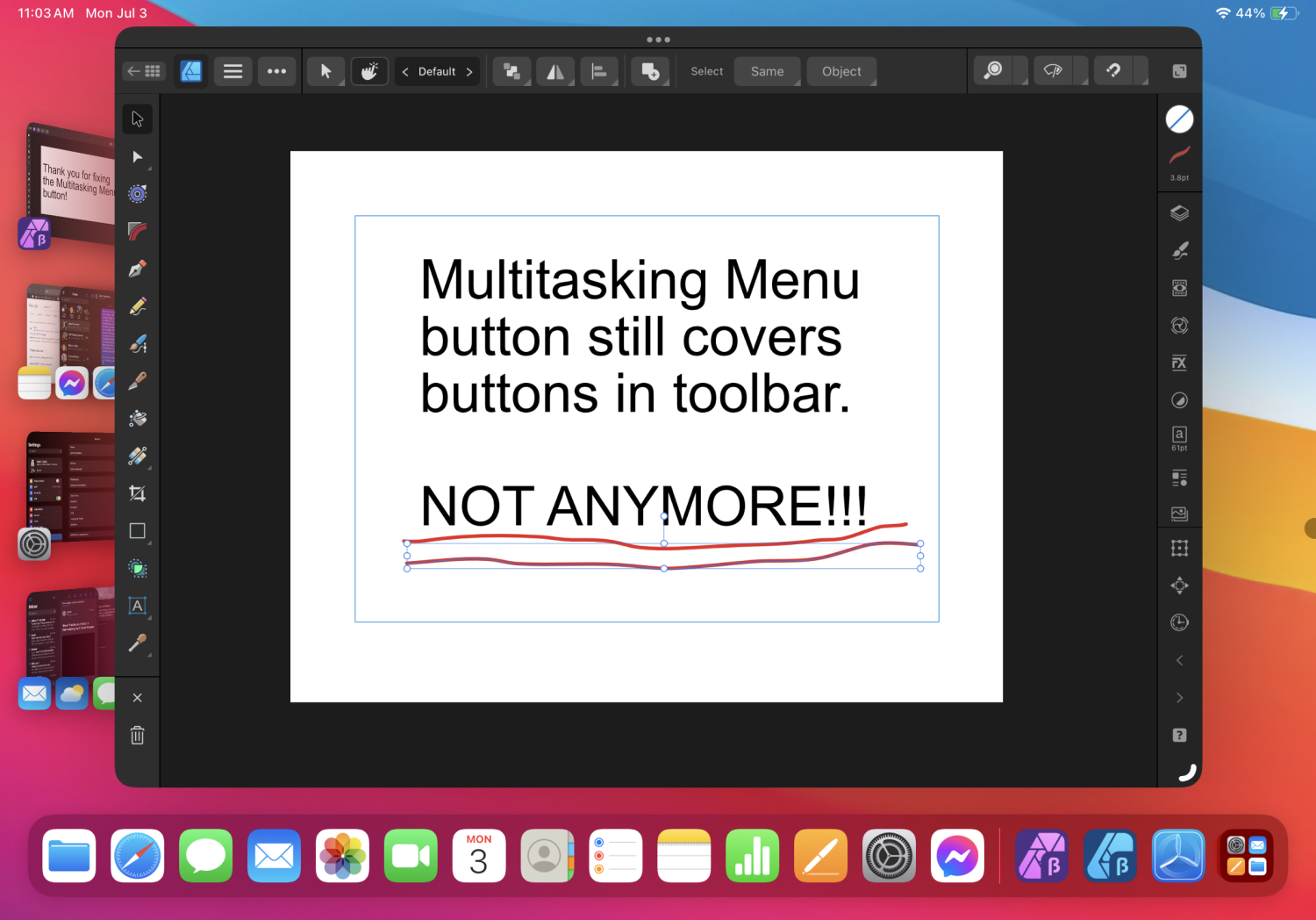 Affinity Beta 2.2 fixes the Multitasking Menu button on iPadOS versions ...
