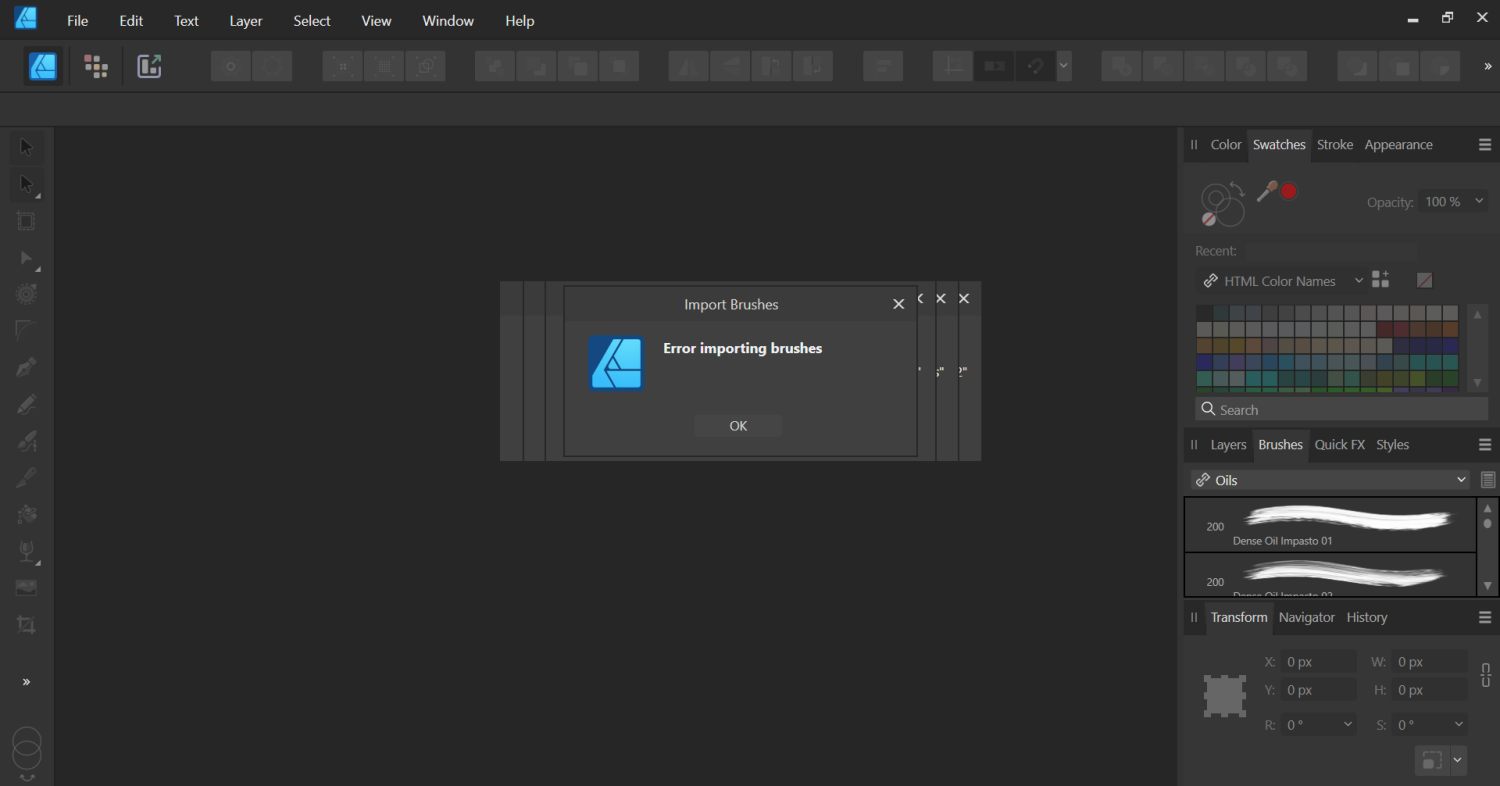 error importing brushes - V2 Bugs found on Windows - Affinity | Forum error importing brushes - V2 Bugs found on Windows - Affinity | Forum