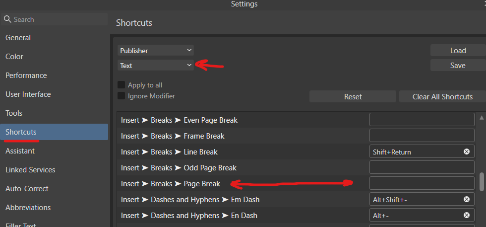 Shortcut/command to Insert Page Break - Affinity on Desktop Questions ...