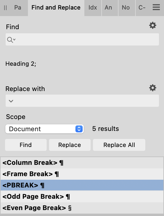 PBREAK in Find and Replace - V2 Bugs found on macOS - Affinity | Forum