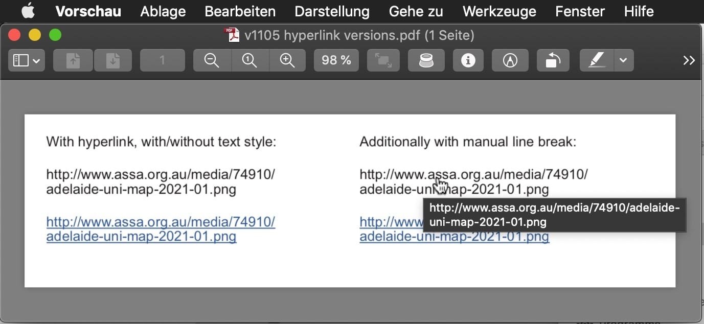 Website links adding space after line break in exported PDF - Desktop Questions (macOS and ...