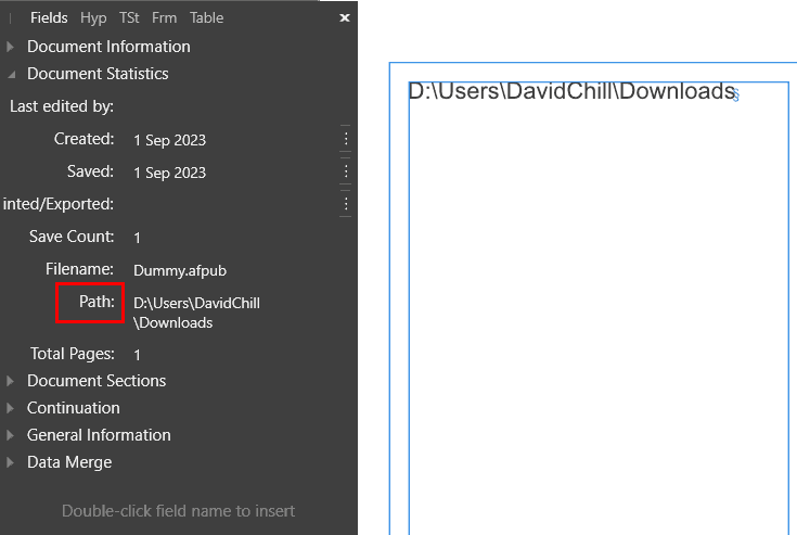 Insert Field - Desktop Questions (macOS and Windows) - Affinity | Forum