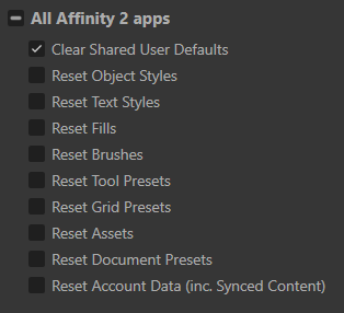 How do I reset the Affinity app back to its default settings? - Frequently Asked Questions about ...